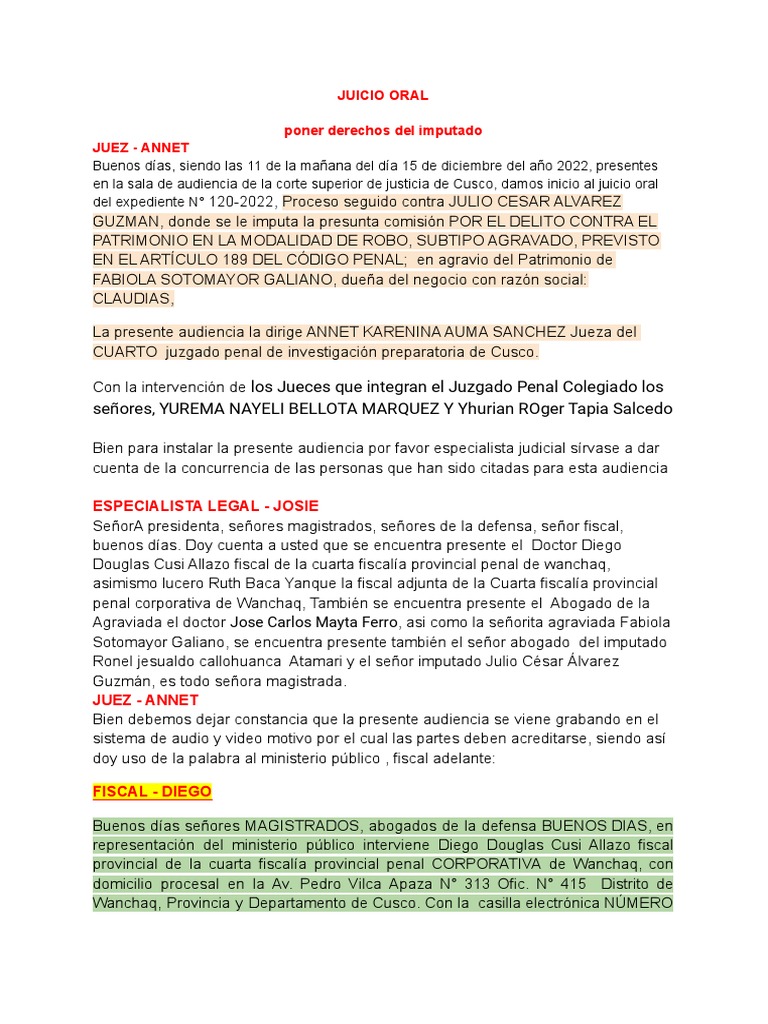 Juicio Oral PDF | PDF | Sentencia (ley) | Derecho penal