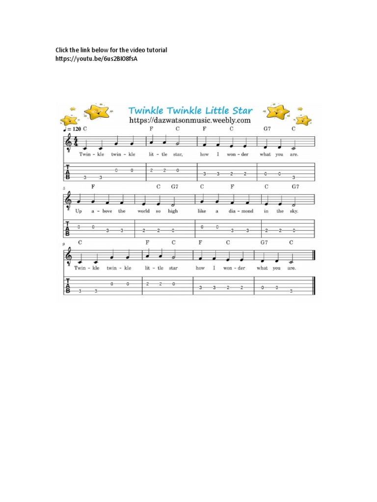 Twinkle Twinkle Little Star Easy Guitar Tab | PDF
