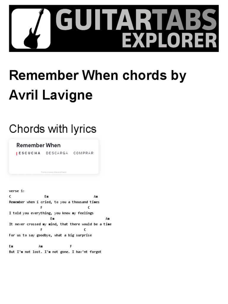 REMEMBER WHEN Chords by Avril Lavigne - Chords Explorer | PDF