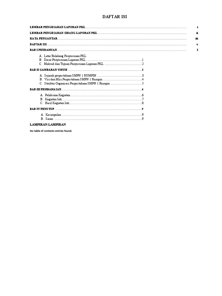 Daftar Isi Laporan PKL | PDF