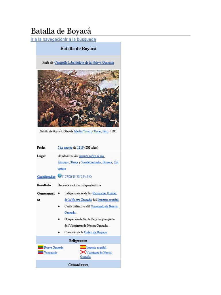 Batalla de Boyacá | PDF | Guerras de independencia | Operaciones militares