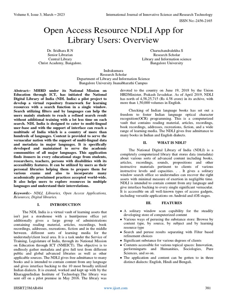 Open Access Resource NDLI App For Library Users Overview | PDF | Libraries | Google Play