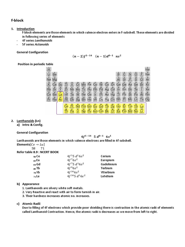 F Block Elements PDF | PDF | Lanthanide | Materials Science