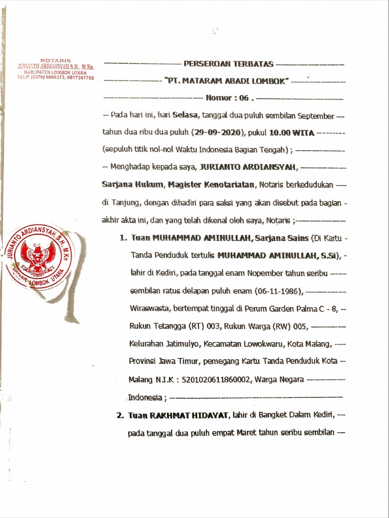 1 Akta Pendirian 29 SEP 2020 Dan SK-PBG PDF | PDF