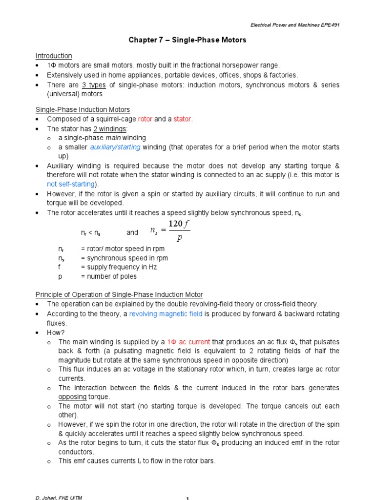 Chapter7 - Single Phase Motor | PDF | Electric Motor | Electromagnetic Induction