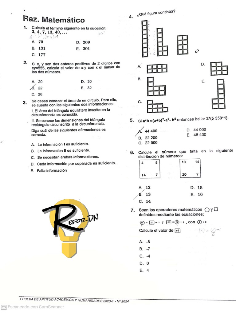 1er Examen RM - RV - Humanidades - Sin Claves | PDF
