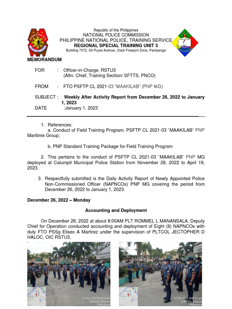 Weekly Report: PNP Training Activities | PDF | Law Enforcement | Crime ...
