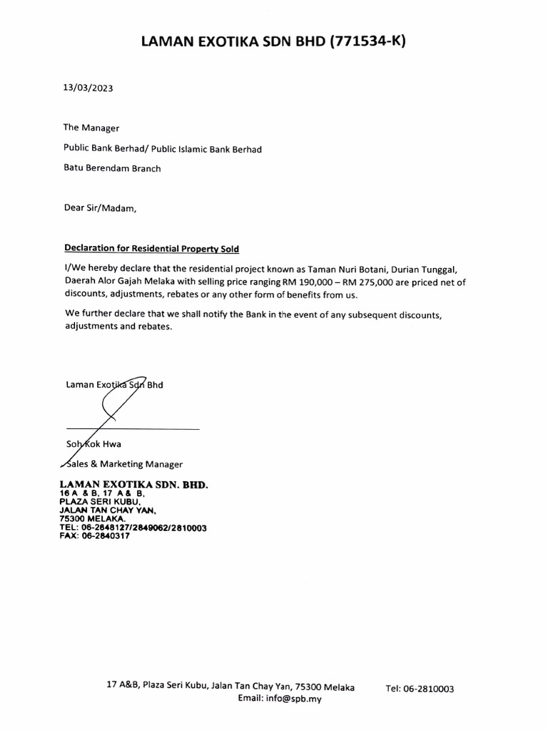 Taman Nuri Botani PBB Promo Declaration PDF | PDF