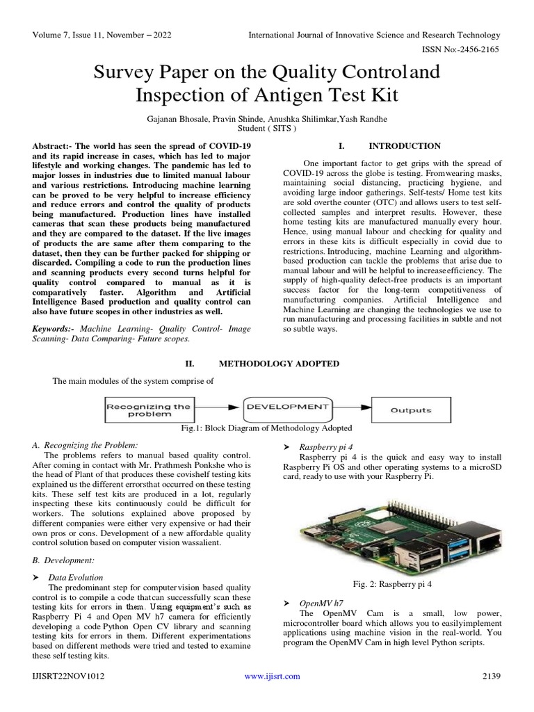 Survey Paper On The Quality Controland Inspection of Antigen Test Kit ...