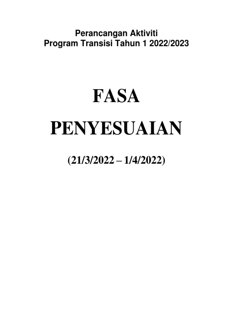 Aktiviti Aktiviti Minggu Transisi Tahun 1 | PDF