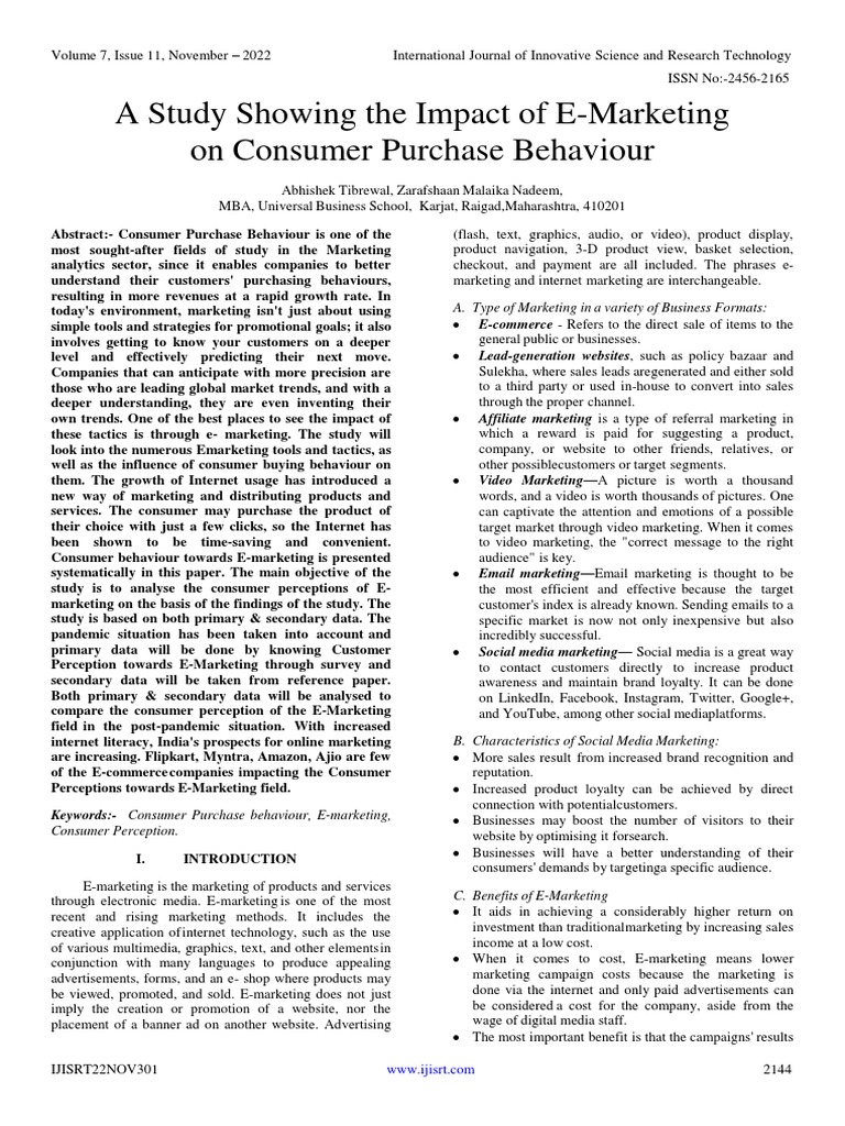 A Study Showing The Impact of E-Marketing On Consumer Purchase Behaviour | Download Free PDF ...