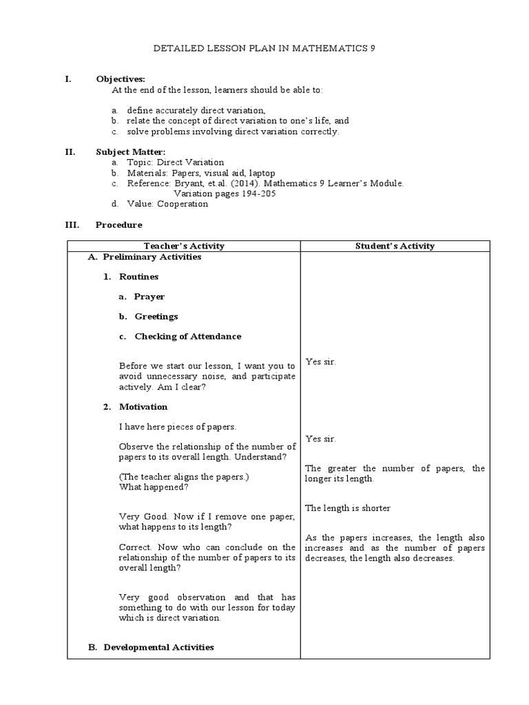 Direct Variation | PDF | Equations | Learning