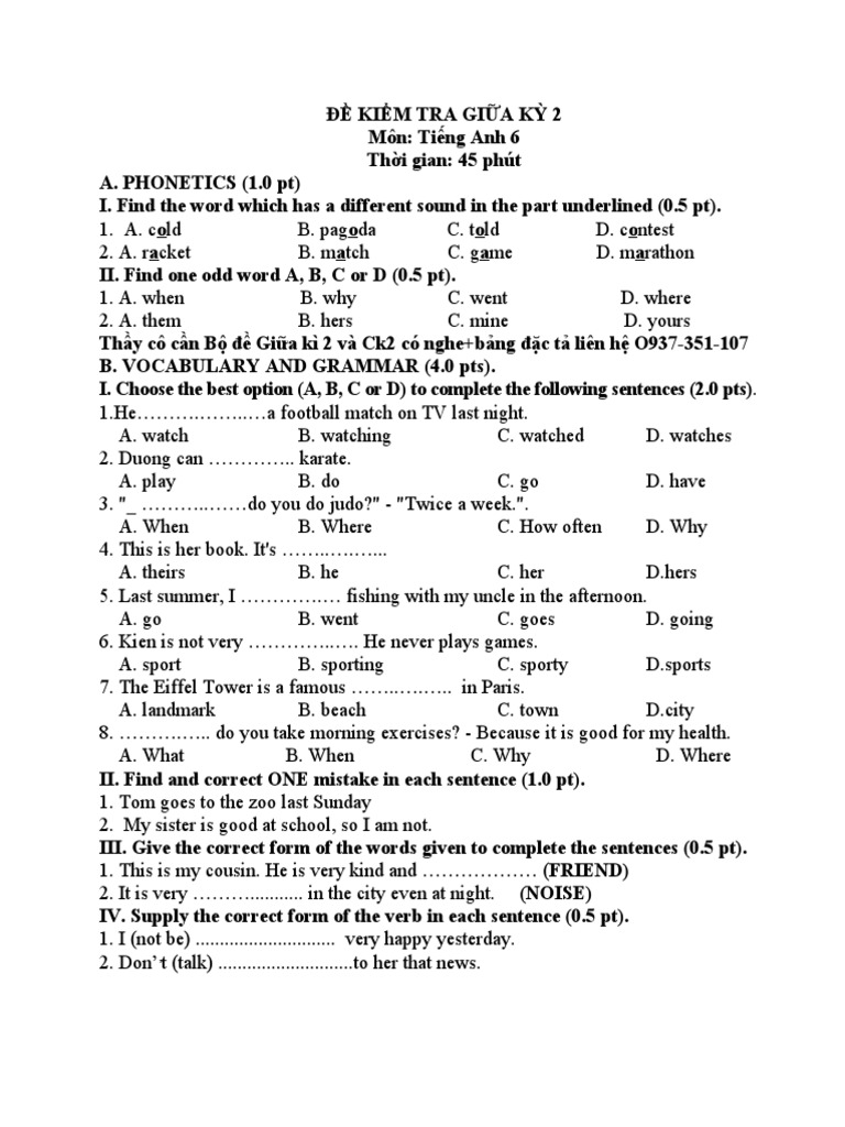 De KT Giua Ky 2 Anh 6 Global Success | PDF | Physical Exercise | Entertainment