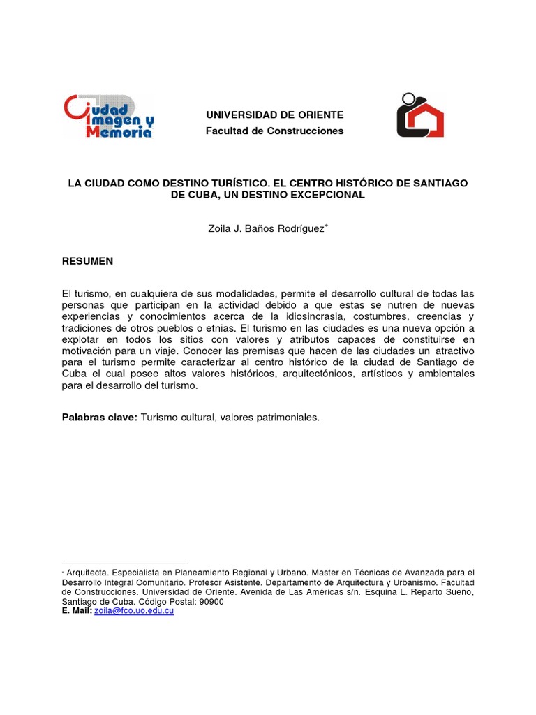 BAÑOS RODRIGUEZ, Z. La ciudad como destino turistico. Santiago de Cuba ...