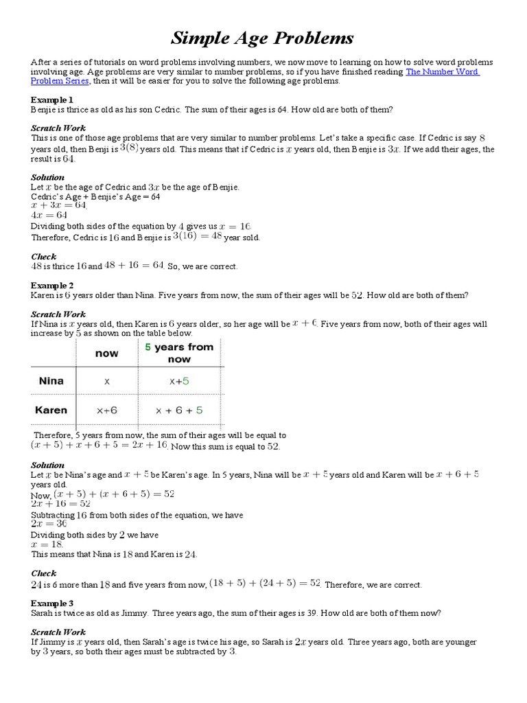 Word Problems (Age) | PDF