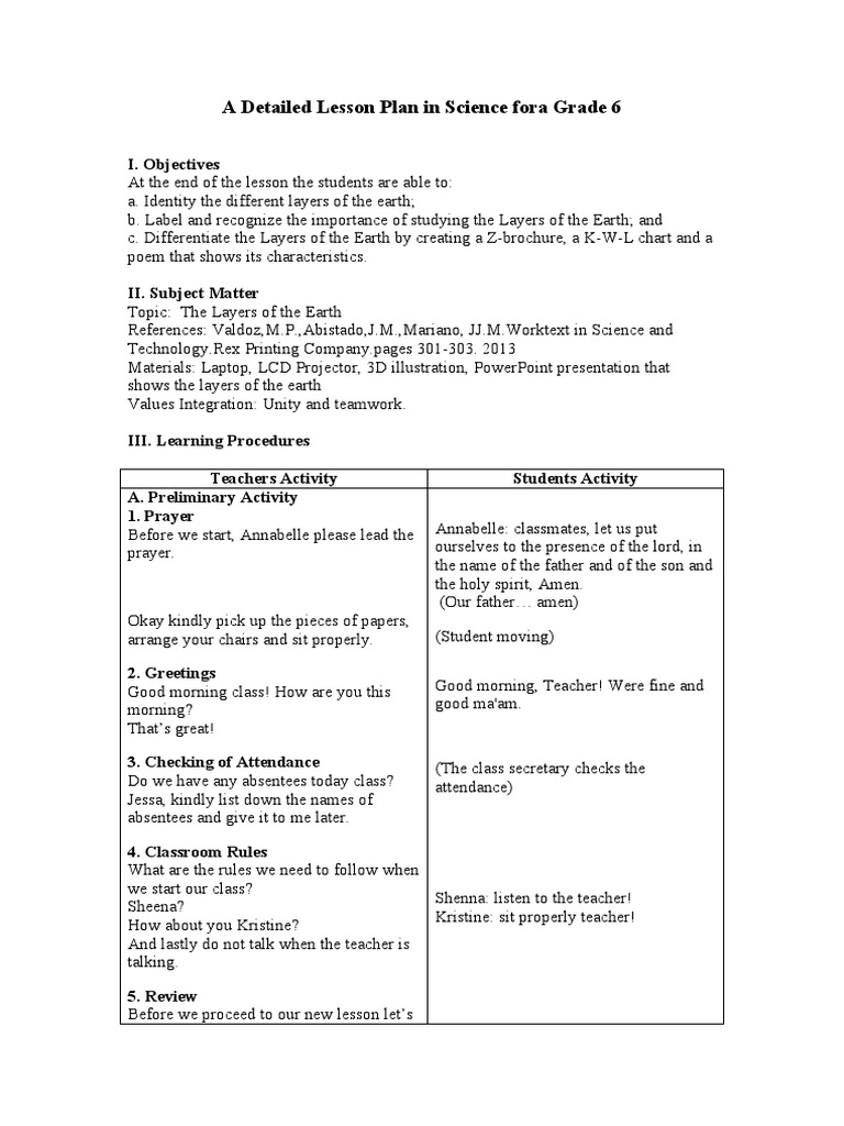 A Detailed Lesson Plan in Science | PDF | Planetary Core | Earth