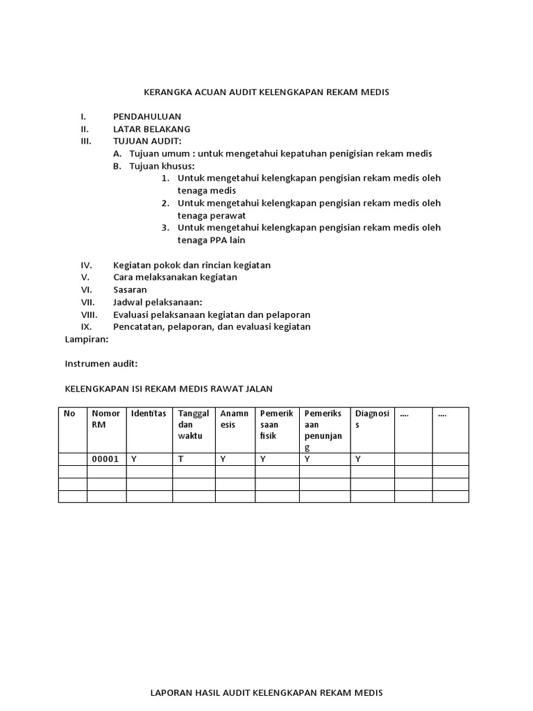 KAK_dan_LAPORAN_HASIL_AUDIT_KELENGKAPAN_REKAM_MEDIS | PDF