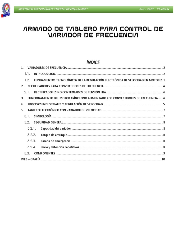Armado de Tablero para Control de Variador de Frecuencia | PDF ...