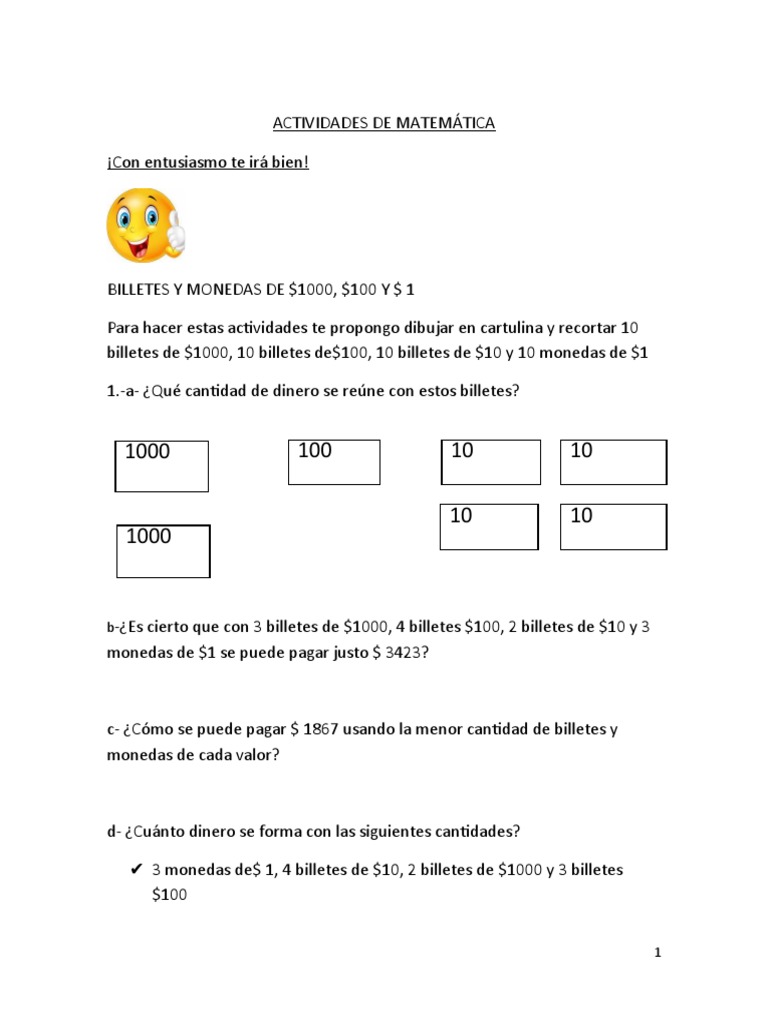 Prácticas de Matemáticas Tercer Grado | PDF | Billete de banco | Dinero