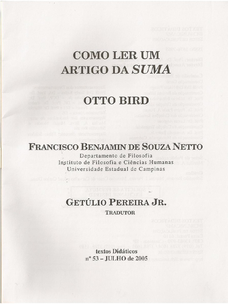 Otto Bird. Como Ler um Artigo da Suma | PDF