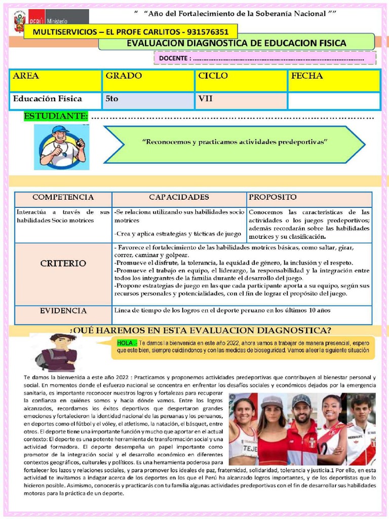 Evaluacion Diagnostica de Educacion Fisica - Ciclo Vii - 5to | PDF Evaluacion Diagnostica de Educacion Fisica - Ciclo Vii - 5to | PDF