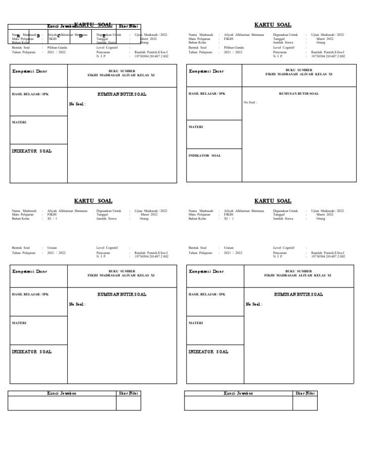 Format Kartu Soal | PDF