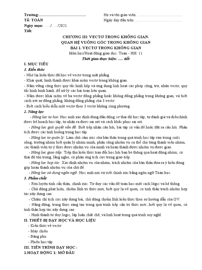H11.c3-Bài 1 Vectơ Trong Không Gian | PDF