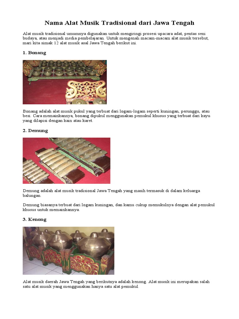 12 Alat Musik Tradisional Jawa Tengah | PDF