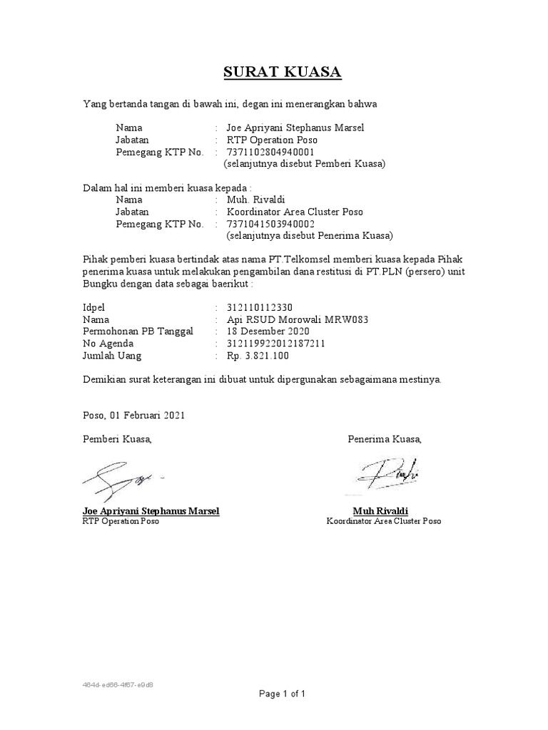 SURAT KUASA RESTITUSI | PDF