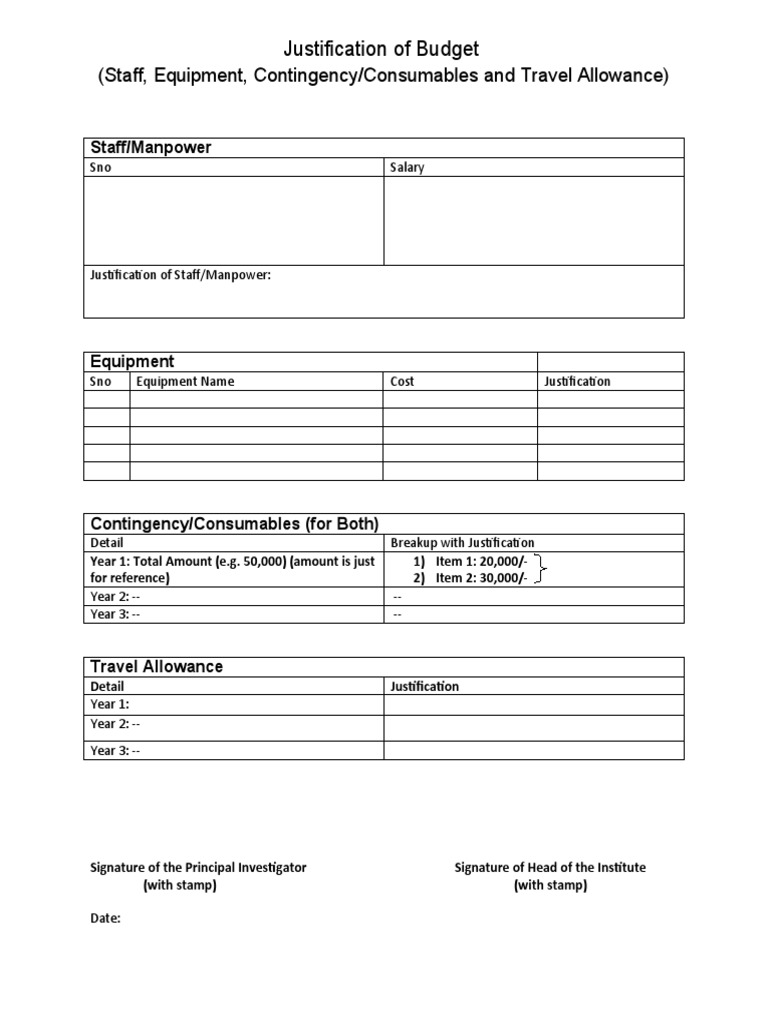 Justification Staff, Equipment, Contingency & Travel Allowance | PDF