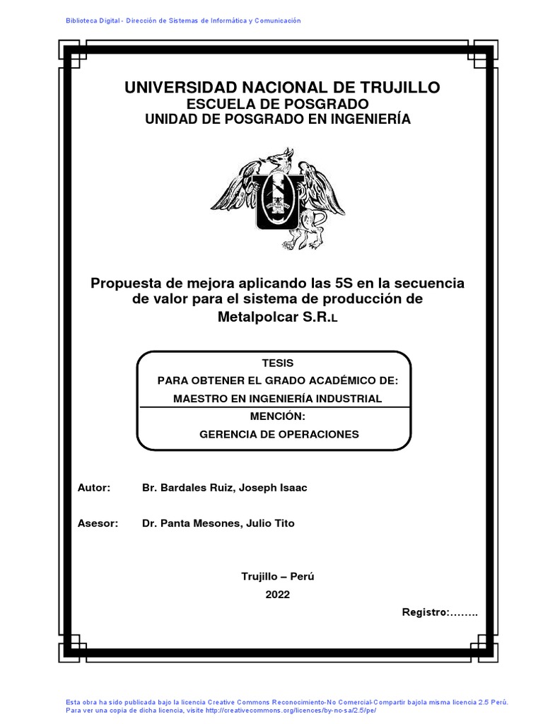 Bardales Ruiz, Joseph Isaac | Descargar gratis PDF | Lean Manufacturing | Economias