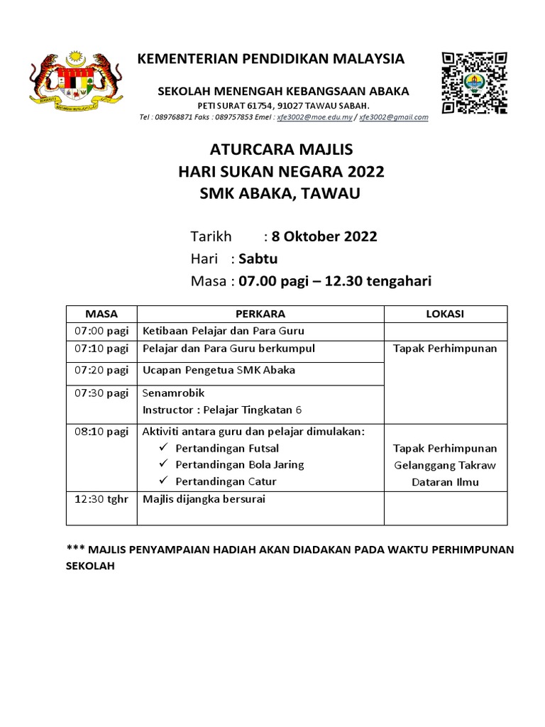 Aturcara HSN2022 SMK Abaka | PDF