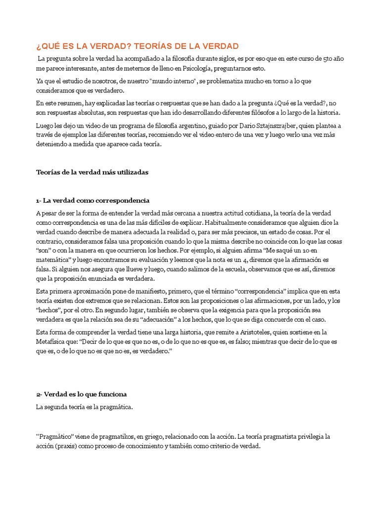 5-Teorias de La Verdad | PDF | Verdad | Pragmatismo