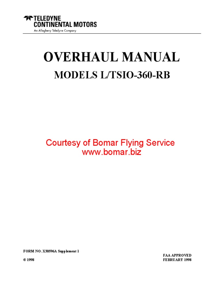 Continental TSIO-360-RB Overhaul Manual 1998 | PDF | Wear | Mechanical ...