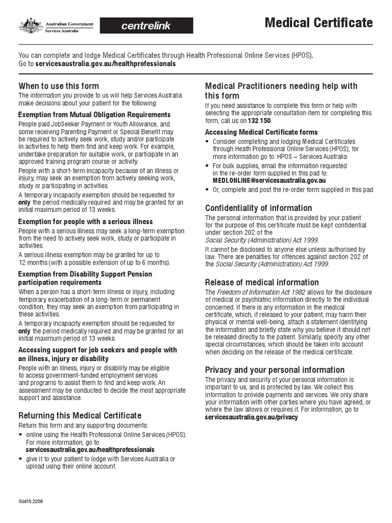 Centrelink Medical Certificate Template