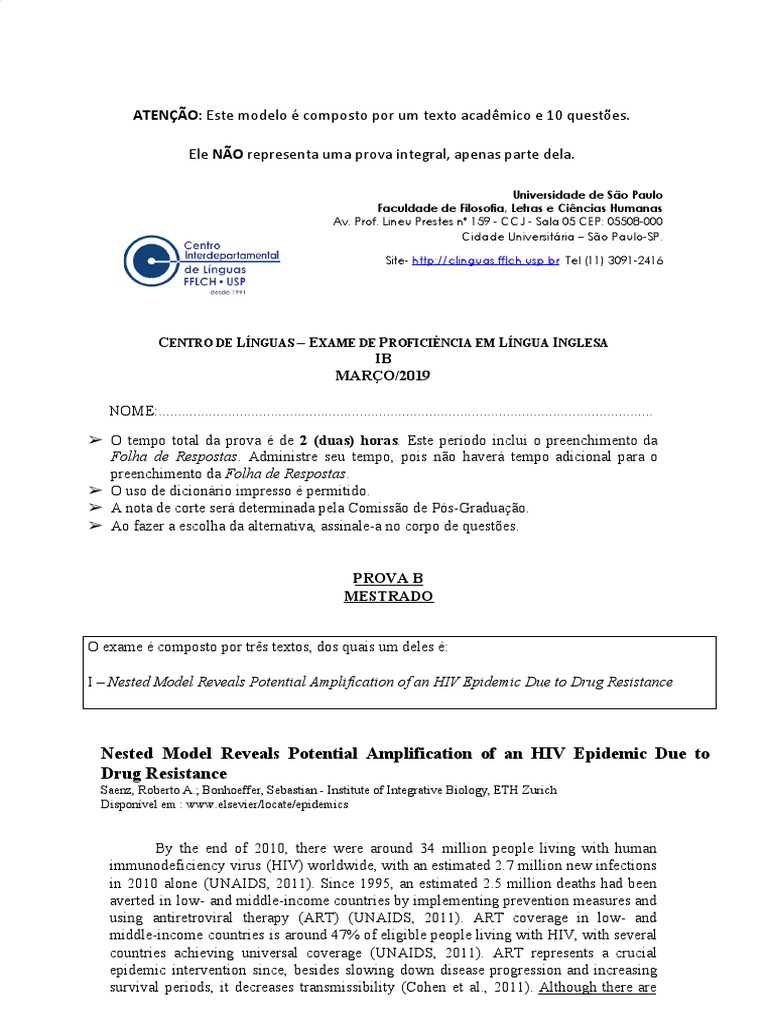 Modelos de Provas - Proficiência em Inglês PDF | PDF | Gestão do HIV/Aids Modelos de Provas - Proficiência em Inglês PDF | PDF | Gestão do HIV/Aids