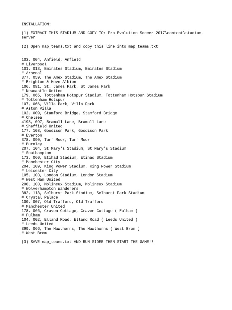 EPL 20-21 Stadiumpack Installation | PDF