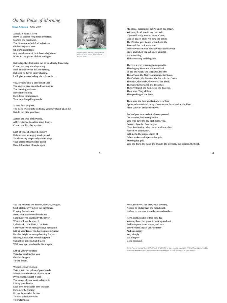 On The Pulse of Morning - Maya Angelou | PDF | Poetry