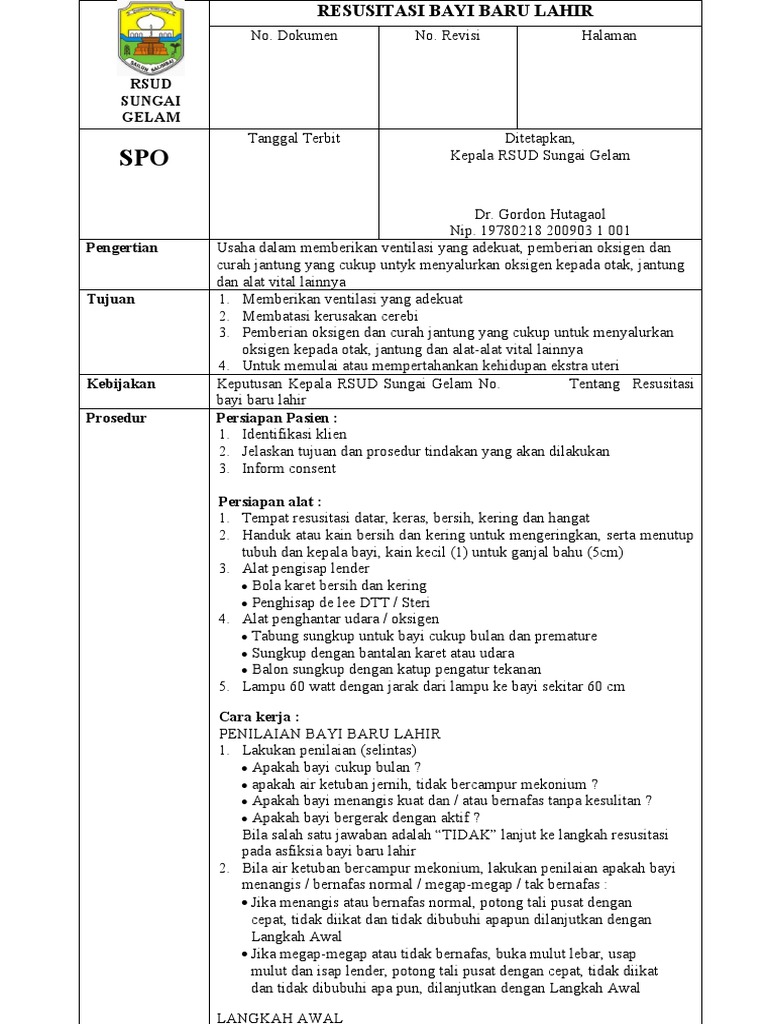 Sop Resusitasi Bayi Baru Lahir | PDF