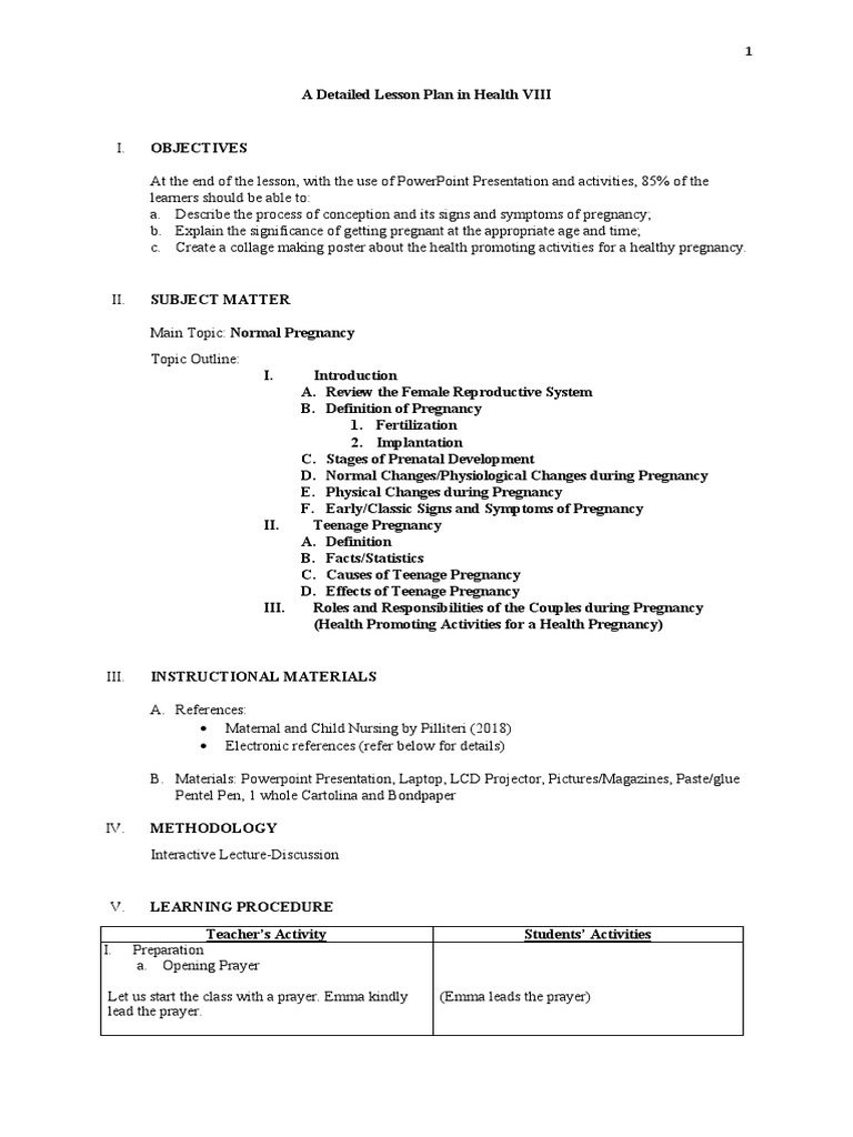 Lesson Plan On Pregnancy PDF | PDF | Pregnancy | Menstrual Cycle