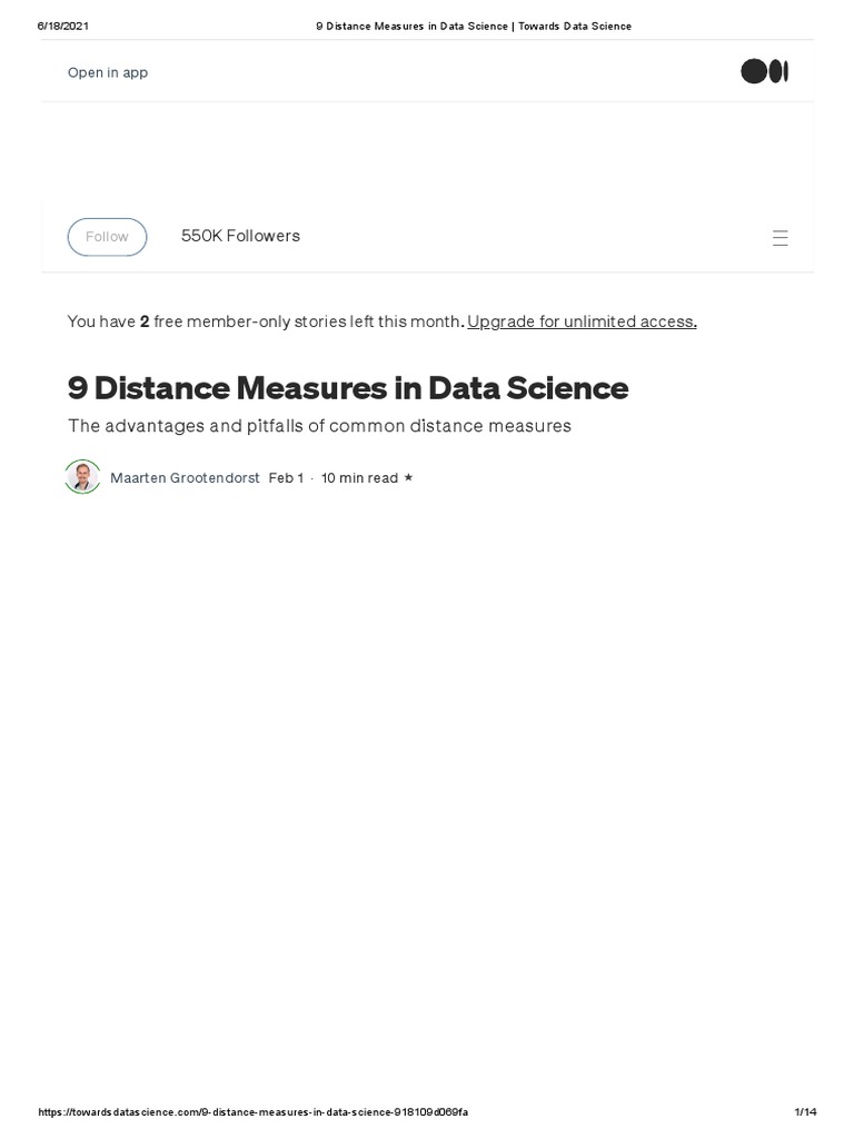 9 Distance Measures in Data Science - Towards Data Science | PDF ...