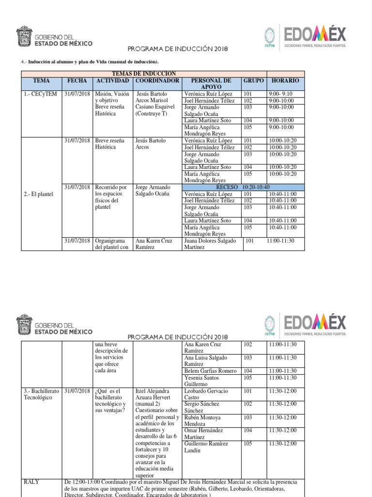 Programa De Induccion Pdf