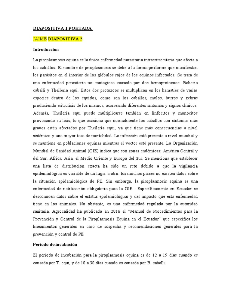 Piroplasmosis Equina: Causas y Efectos | PDF | Inmunología | Medicina