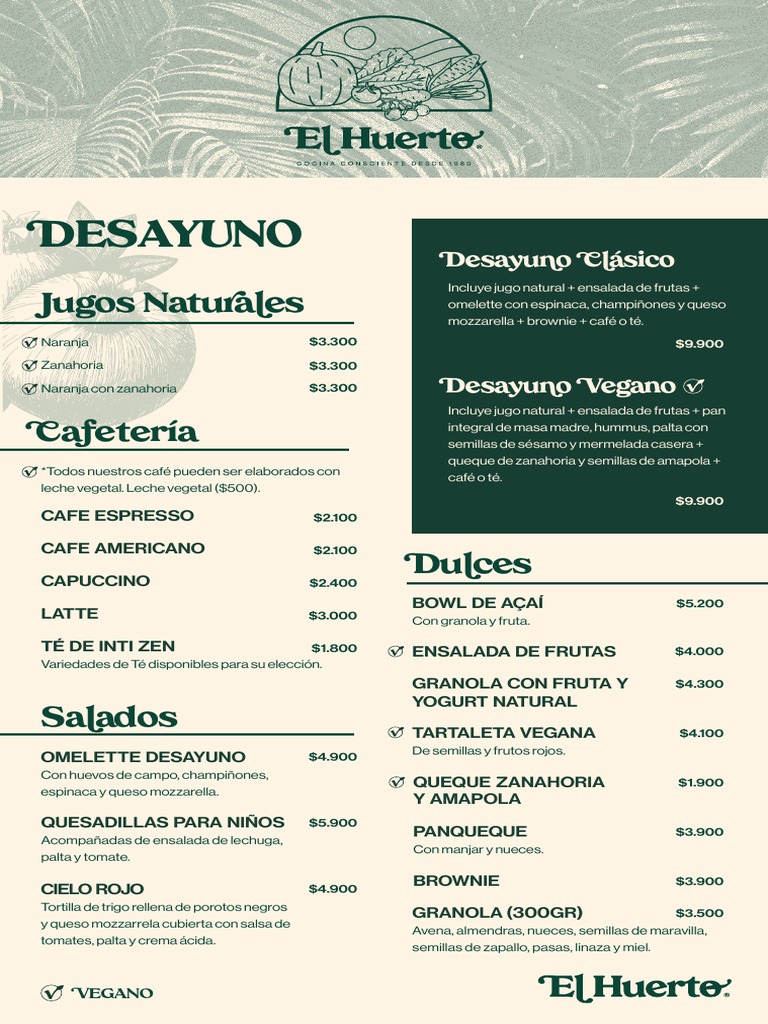 El Huerto Carta | PDF | ensalada | Cilantro