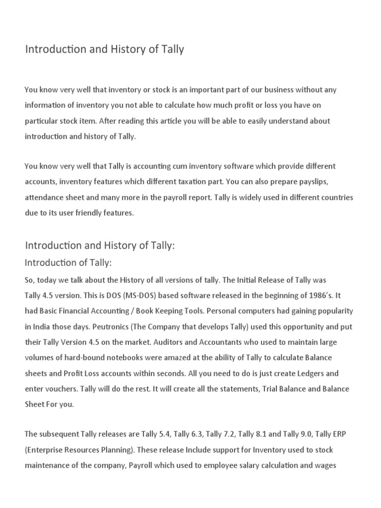 A Comprehensive History of Tally: Tracing the Evolution of this Widely ...