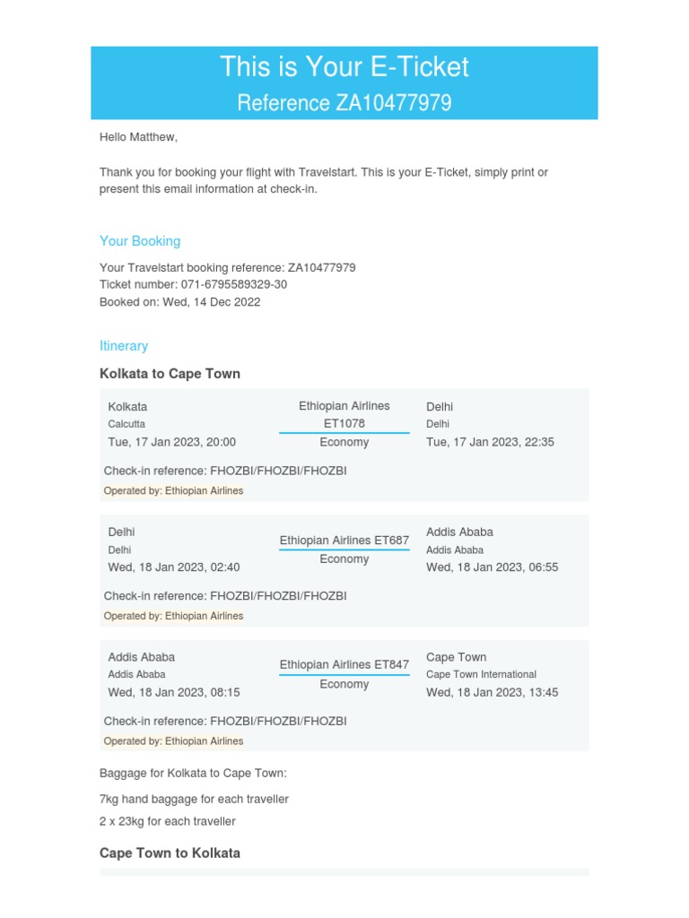 Travelstart Ticket (ZA10477979) PDF | PDF | Airlines | Transport Economics