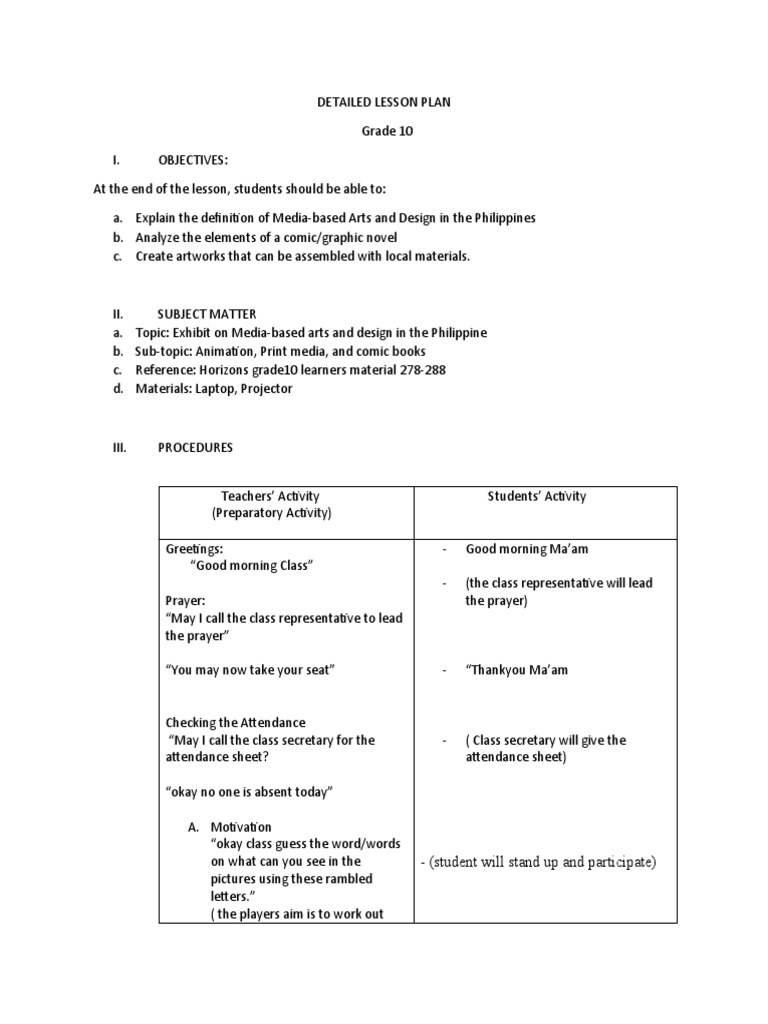 DETAILED LESSON PLAN in ARTS | PDF