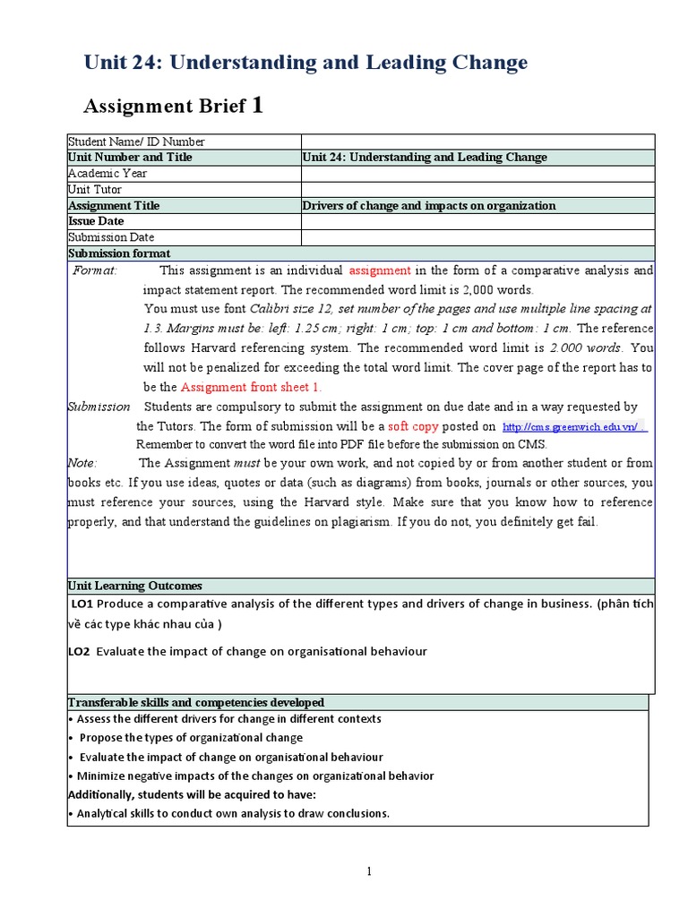 5075 - Assignment Brief 1 With New Template | PDF | Change Management ...