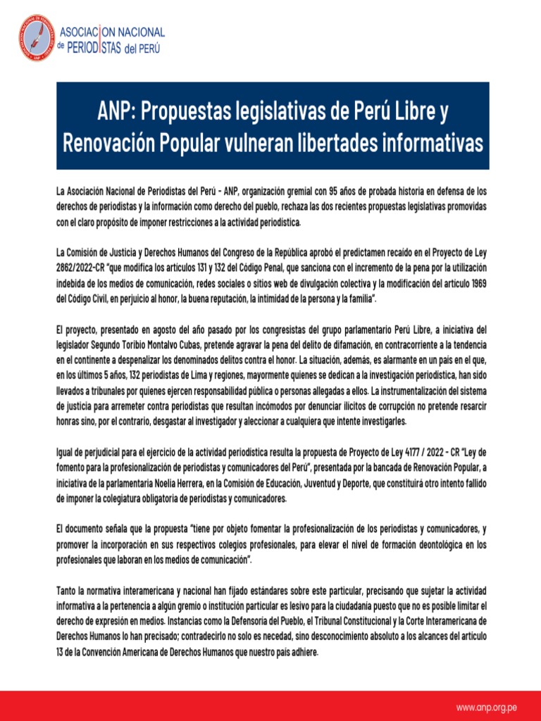 Pronunciamiento ANP Colegiatura Obligatoria | PDF | Democracia ... Pronunciamiento ANP Colegiatura Obligatoria | PDF | Democracia ...