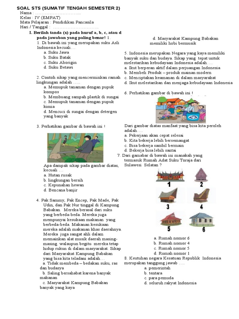 Soal STS PPKN Kelas 4 SM 2 | PDF
